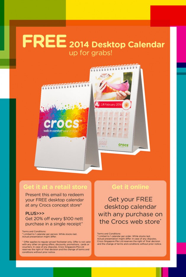 Crocs Free 2014 Desktop Calendar Giveaway, Present To Redeem Or Via ...