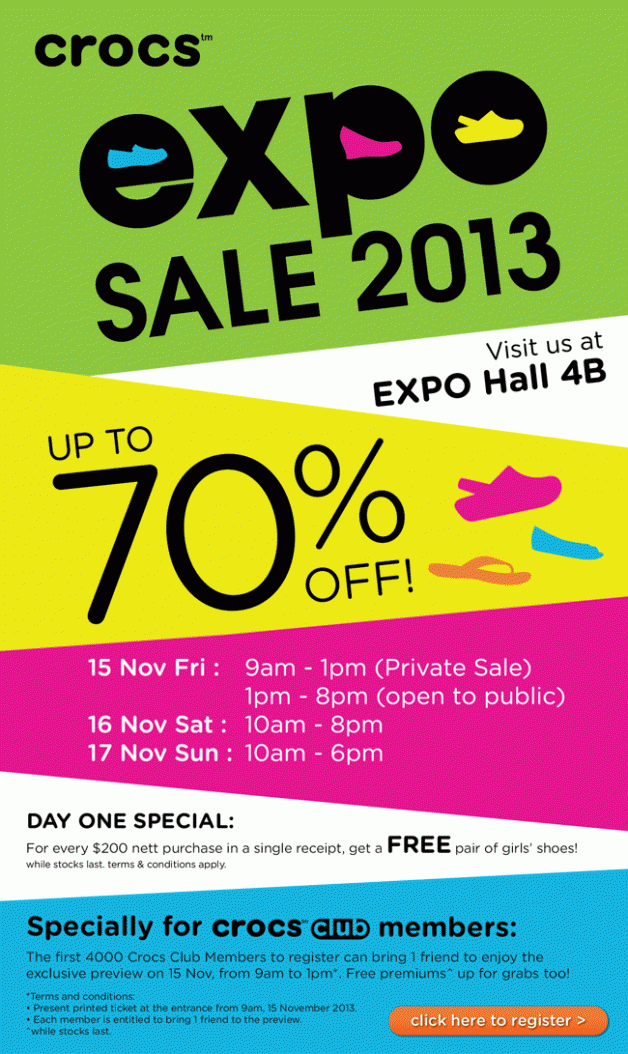 Crocs Expo Sale November 2013 @ Singapore Expo: Up To 70% Off All Shoes ...