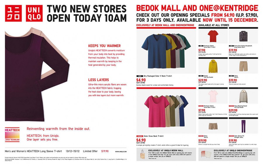 Uniqlo Bedok Mall & One@Kentridge Opening Specials: Tees & Apparels ...