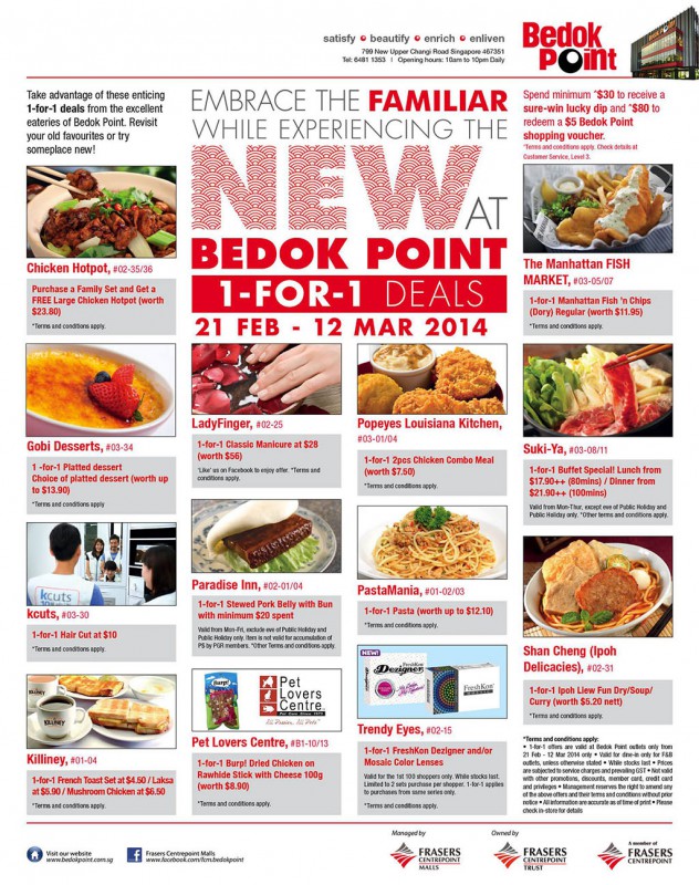 [BOGO] Bedok Point 1-For-1 Offers February/March 2014: Lots Of Dining ...