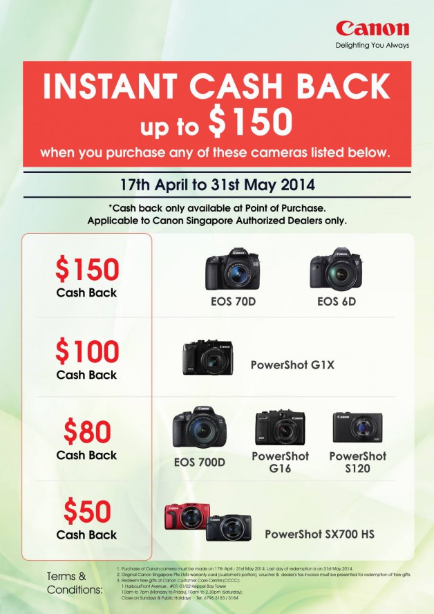 Canon Instant Cash Back Up To $150 Promotion On Selected Cameras Till ...