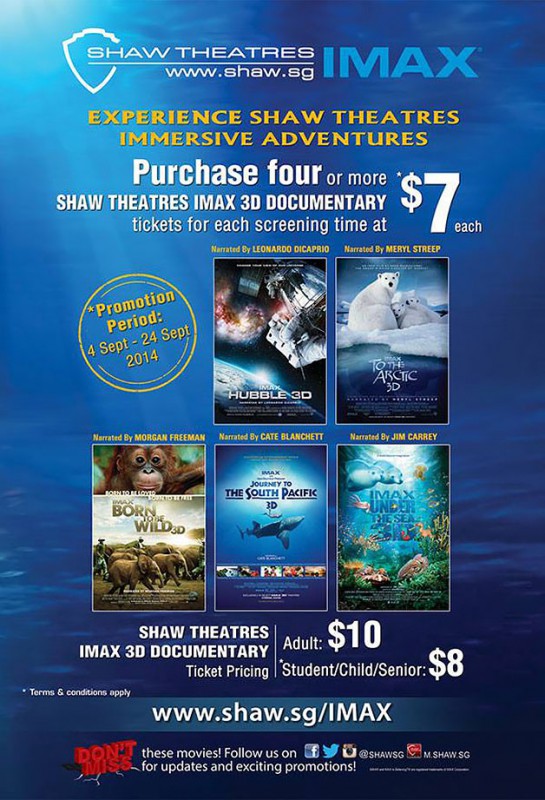 Purchase 4 Documentary IMAX 3D Movie Tickets For $7 Each @ Shaw ...