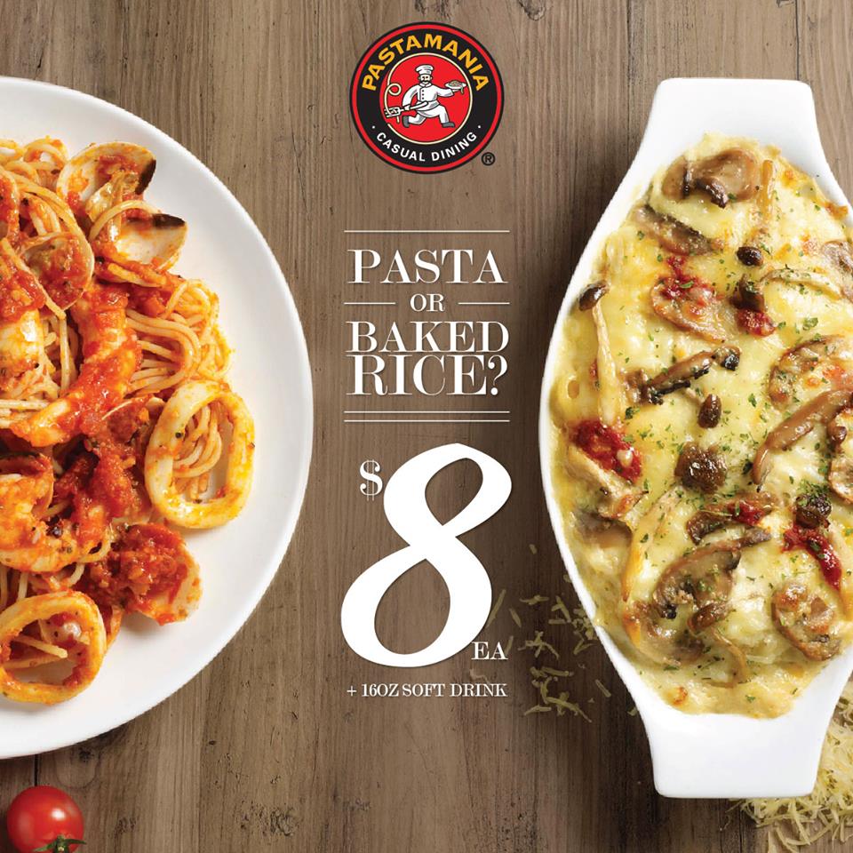 Pastamania $8 pasta or baked rice lunchtime deal during weekdays ...