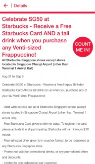 SG50 Free Starbucks Card & tall drink with purchase of a venti-sized ...