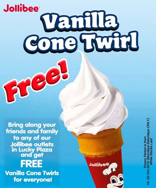 Get your free Vanilla Cone Twirl ice-cream at Jollibee Lucky Plaza ...