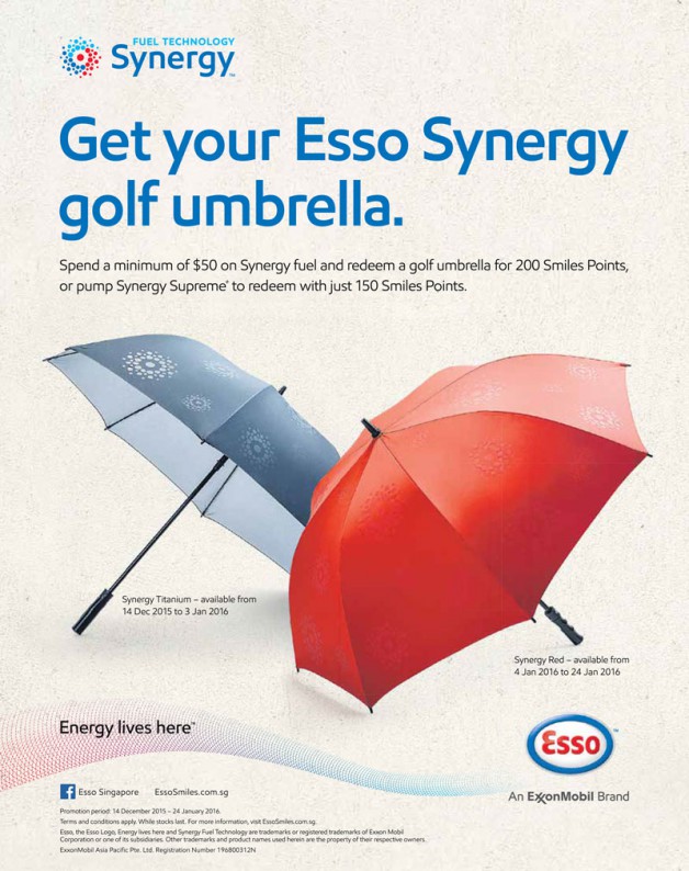 Redeem a free Golf Umbrella at Esso with minimum $50 spend on Synergy ...