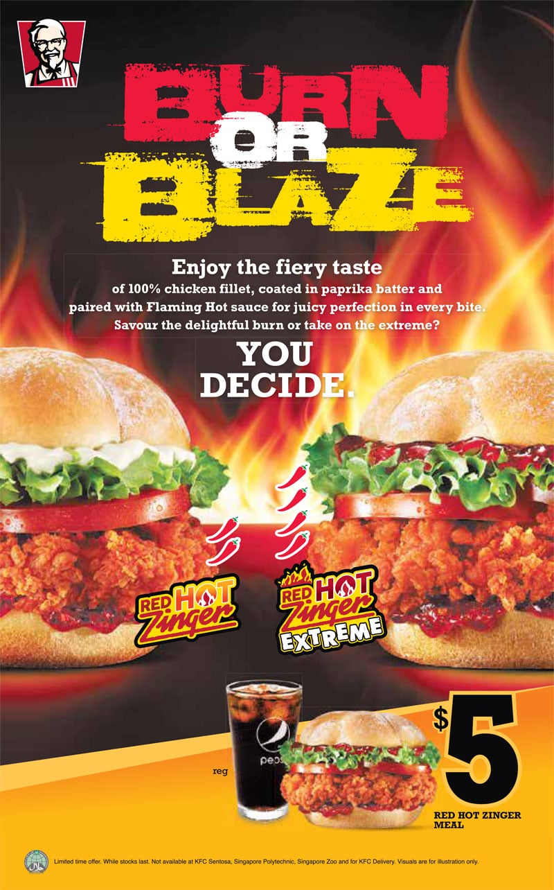 KFC re-introduces Zinger Burger in new red hot and extreme flavours ...