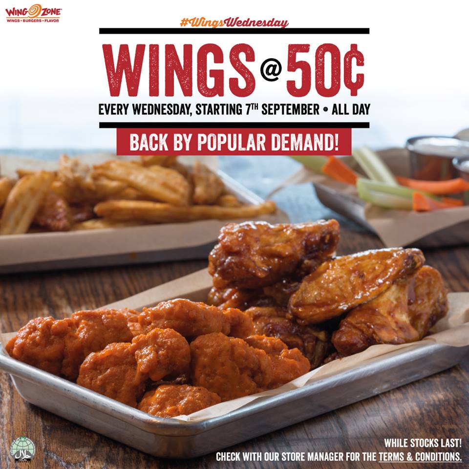 Wing Zone 50c Wednesday Promotion is back again this September | Great ...