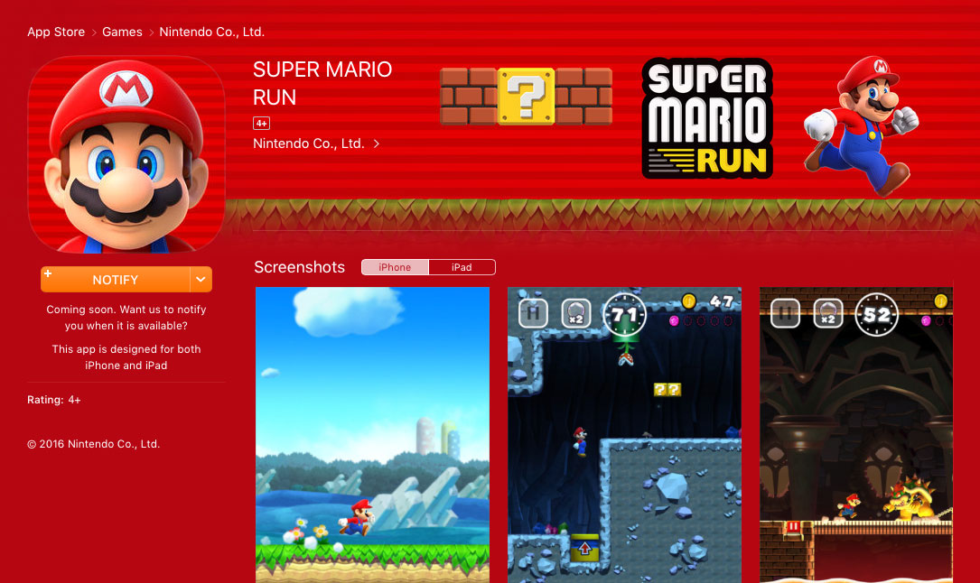 Super Mario Run launch date confirmed. Standby your iPhone and iPad on ...
