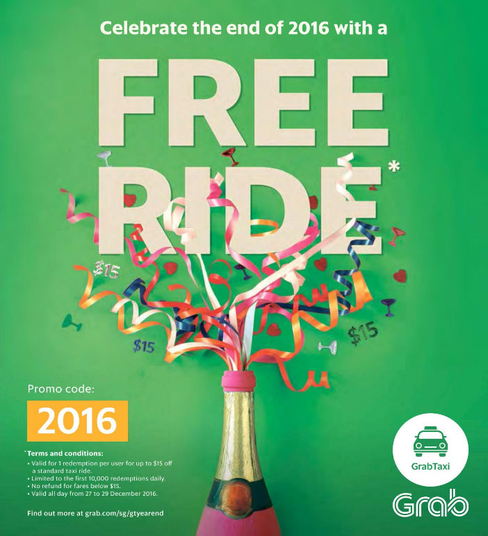 Grab ends year 2016 with free taxi rides daily from December 27 - 29 ...