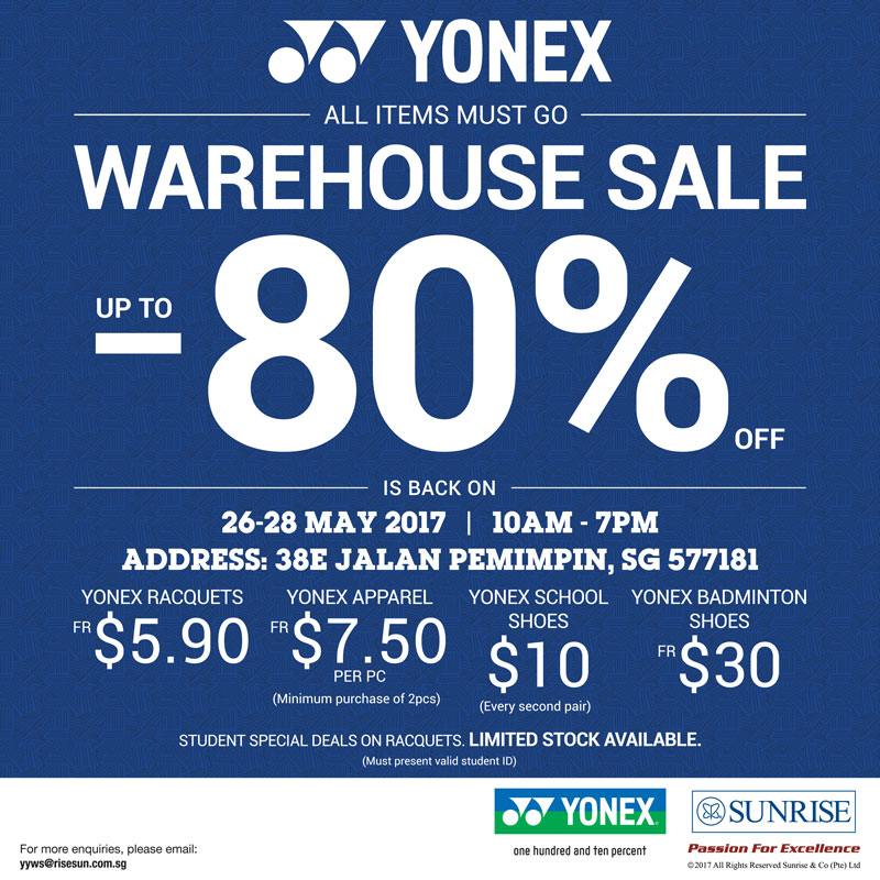 Badminton players, don't miss the Yonex Warehouse Sale happening this ...