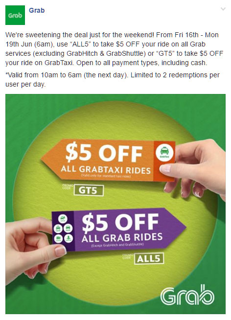 Two more Grab Promo Codes that will shave $5 off rides till next Monday ...