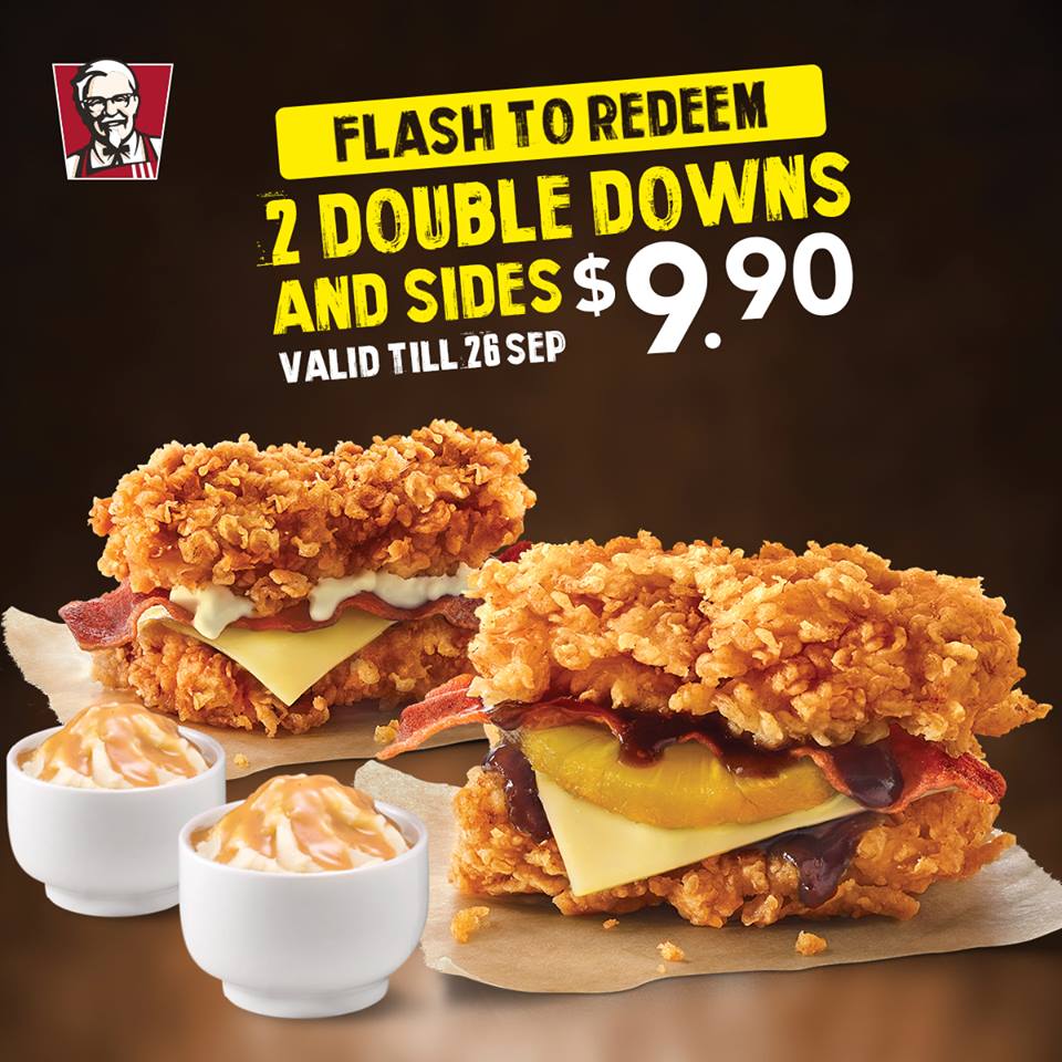 KFC Flash Deal: 2 Double Down Burgers and Sides for just S$9.90 valid ...