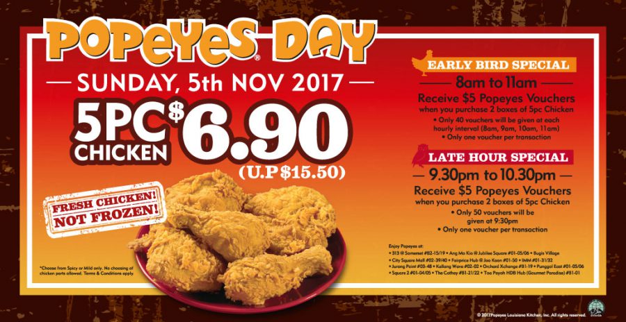 Popeyes Day returns on November 5 - Enjoy 5pc chicken for only $6.90 ...