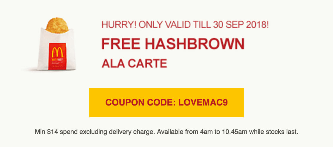 Latest McDelivery Coupon Codes: Choose from free Hashbrown, Apple Pie ...