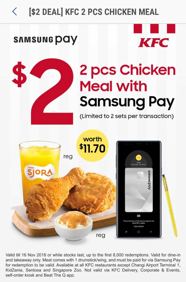Don't say bo jio! Pay only $2 for KFC 2pc Chicken Meal with Samsung Pay ...
