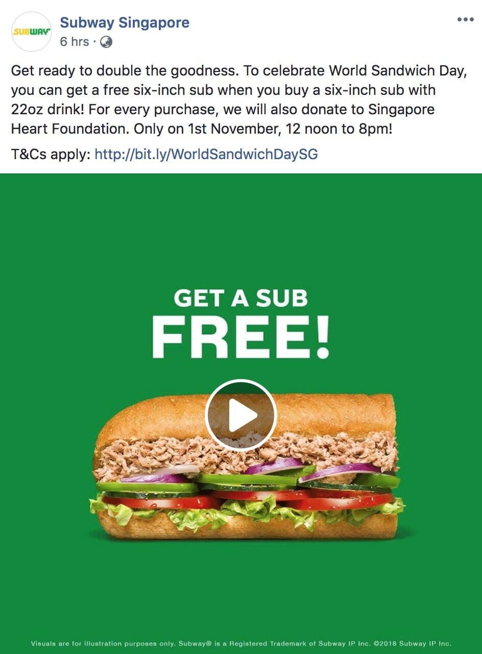 Subway is offering 1-for-1 subs on November 1 because it's World ...
