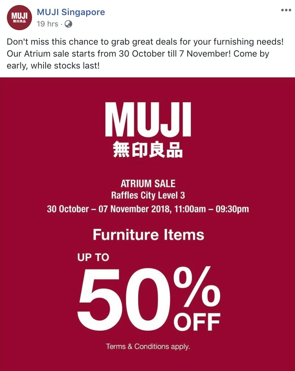 There's a MUJI Atrium Sale on furniture items up to 50% off at Raffles ...