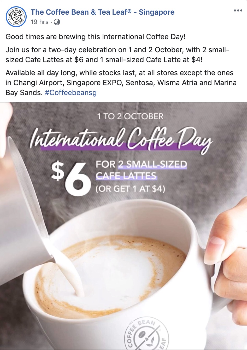 Coffee Bean celebrates Intl Coffee Day with 2 x Cafe Lattes for $6 ...