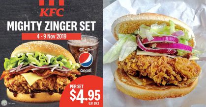 KFC S'pore Mighty Zinger Set with Pepsi drink now only $4.95 till Nov 9 ...