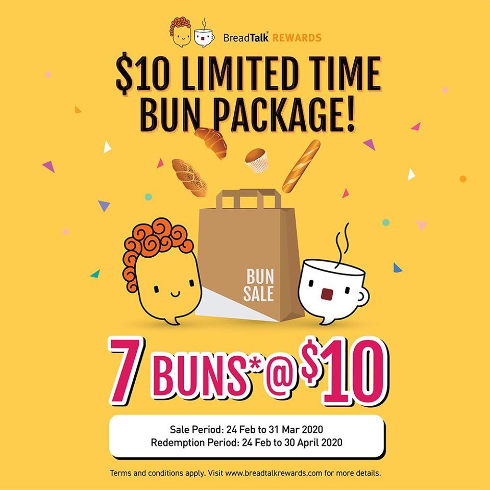 BreadTalk lets you buy 7 Buns for S$10 Voucher in-store or via mobile ...