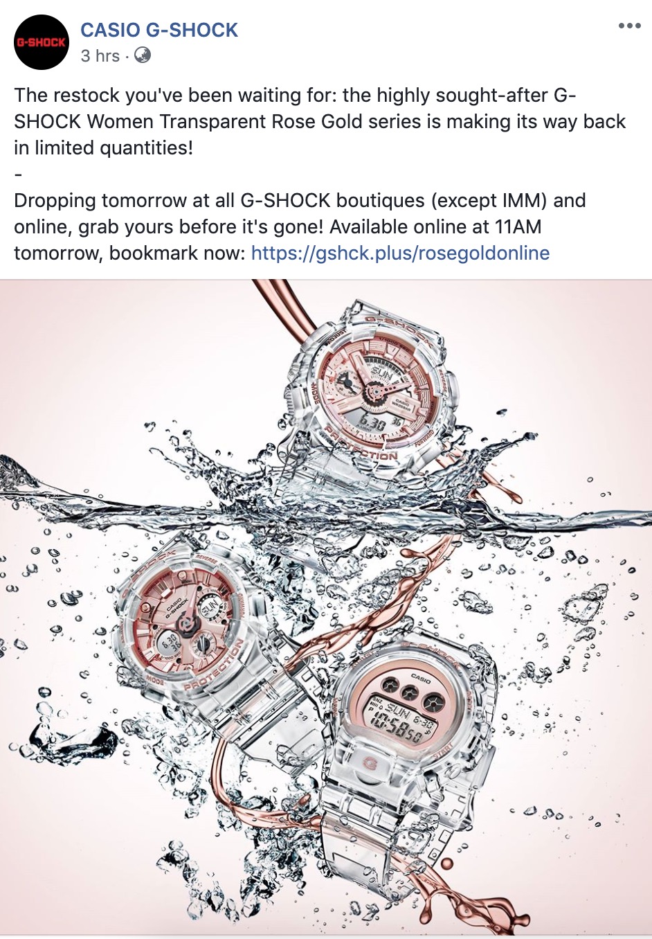 Transparent Rose Gold G-SHOCK watches will be restocked on Mar 21 in ...