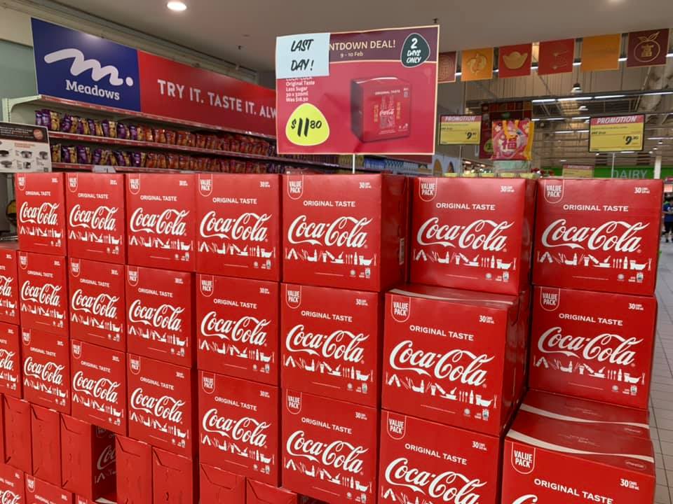 Giant Hypermarket selling cartons of 30-pack Coca-Cola for S$11.80 till ...