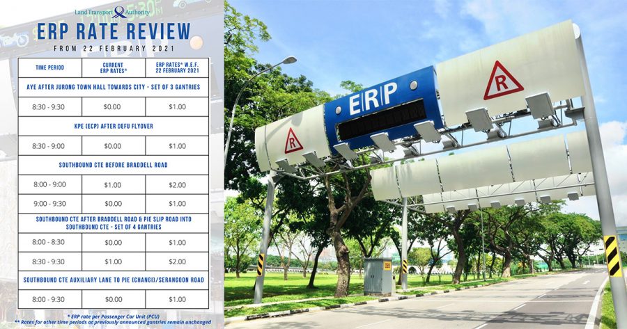 ERP rates at AYE, KPE & CTE to increase by $1 during morning peak hours ...