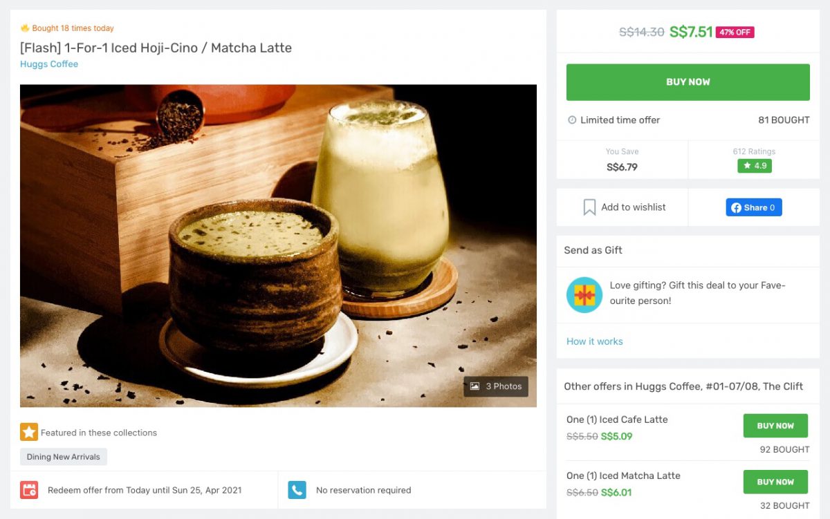Huggs Coffee has 1-FOR-1 Hoji-Cino or Matcha Latte Flash Deal this ...
