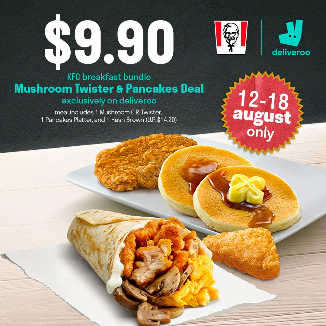 Deliveroo has KFC Mushroom Twister Breakfast Deals from $7.90 till Aug ...