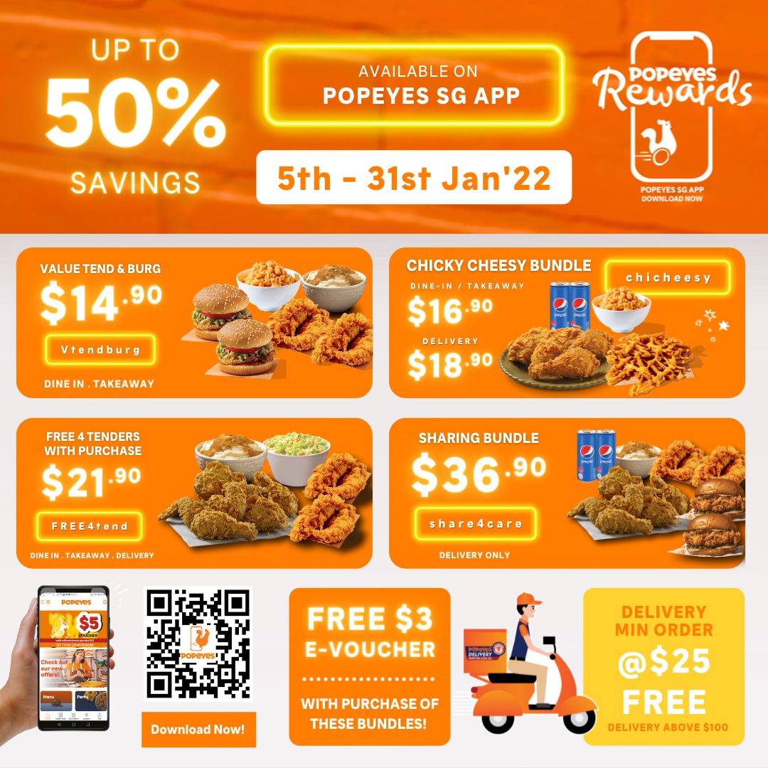 Popeyes App has 50% OFF Chicken Deals, 1-FOR-1 Mashed Potatoes, $2.45 ...