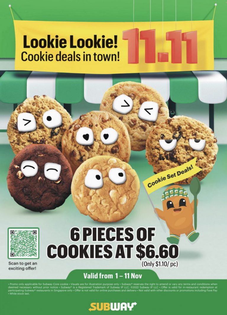 Subway to offer 6pcs cookies for $6.60 at all outlets from Nov 1 - 11 ...