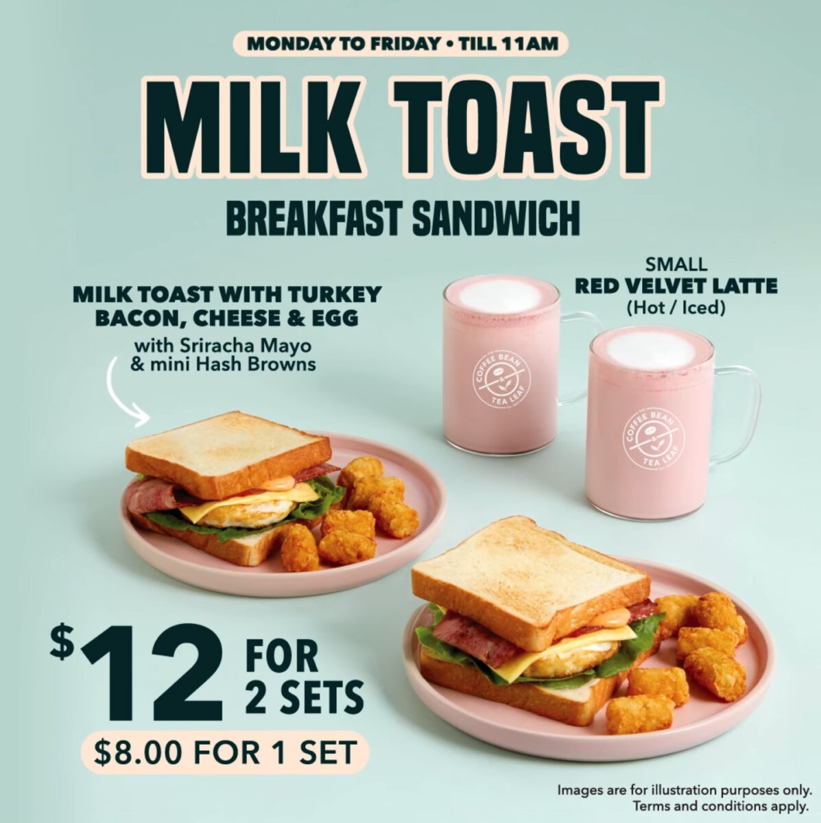 Coffee Bean has $6 Milk Toast Breakfast Sandwich Set with Mini Hash ...