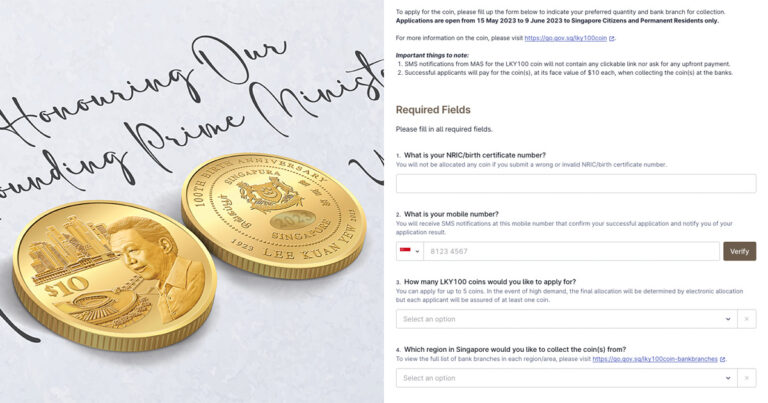 Apply for LKY100 Commemorative Coin by filling up this Gov.sg Online ...