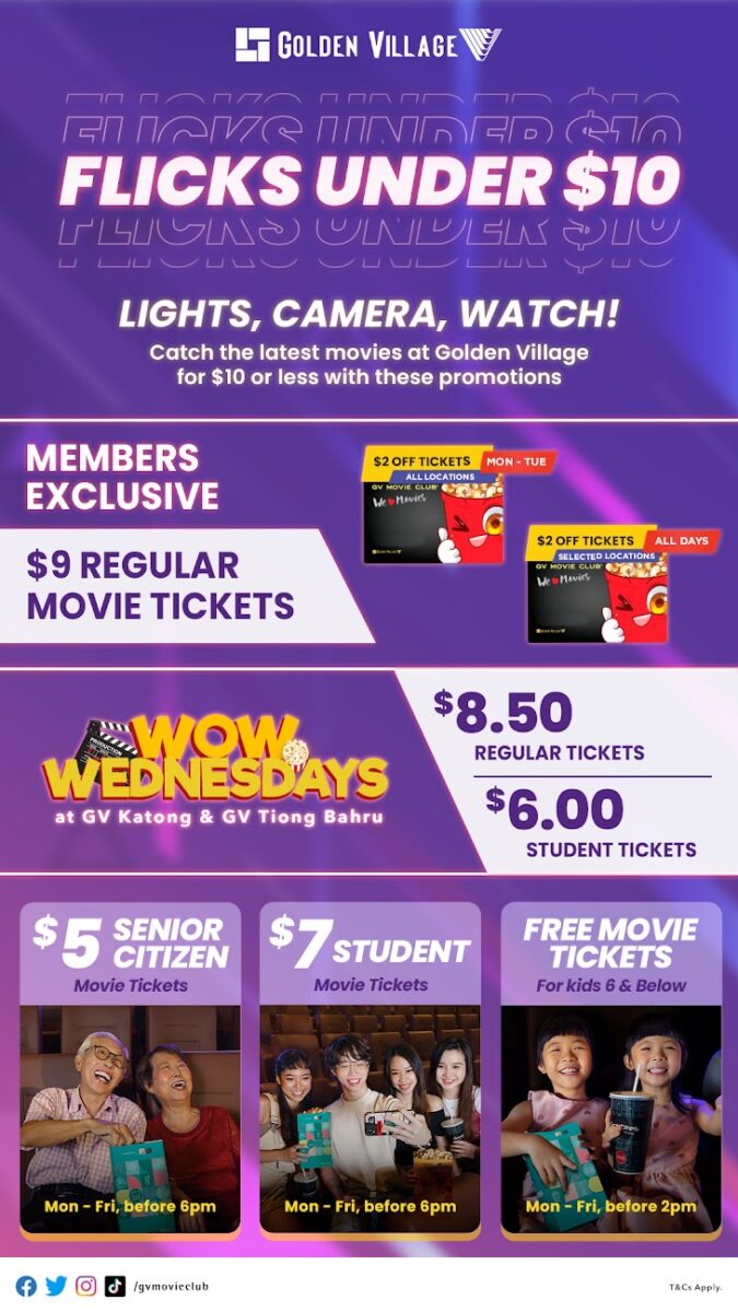 Golden Village offers Movie Tickets from S$5 on Weekdays and FREE for ...