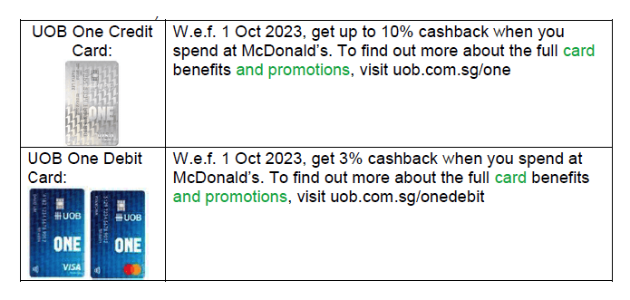 UOB One cards offers as much as 15% Cashback on McDonald's purchases ...