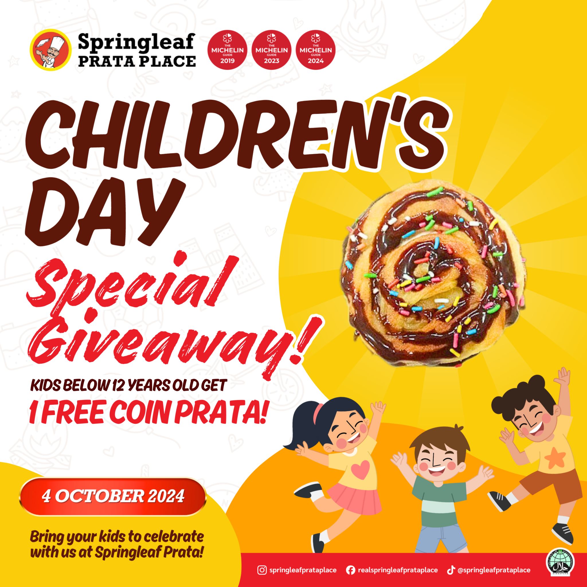 Springleaf Prata Place giving FREE Coin Prata for Kids Below 12 at ...