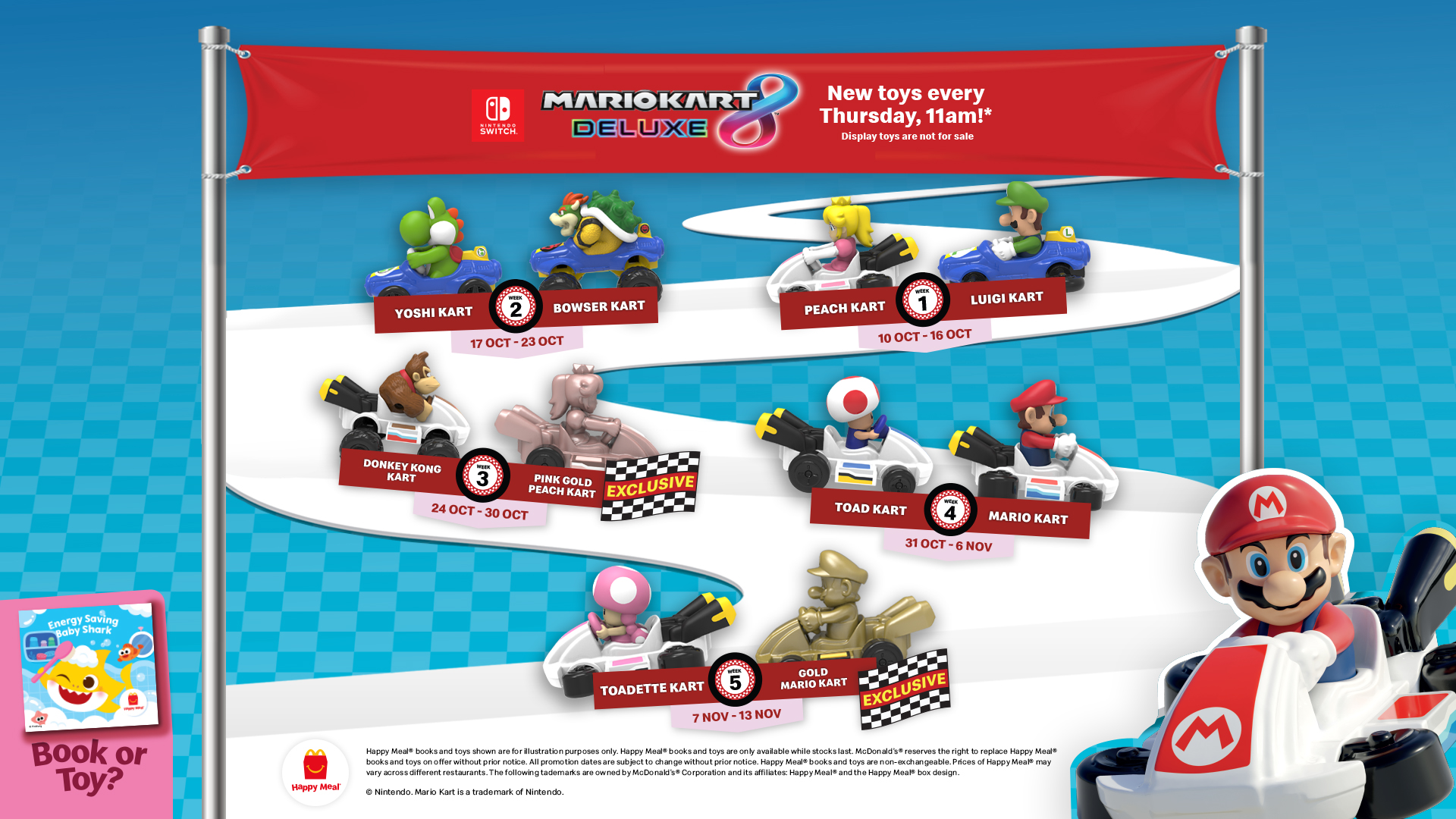 McDonald's Happy Meal Toys featuring Mario Kart Characters with 2 Gold ...