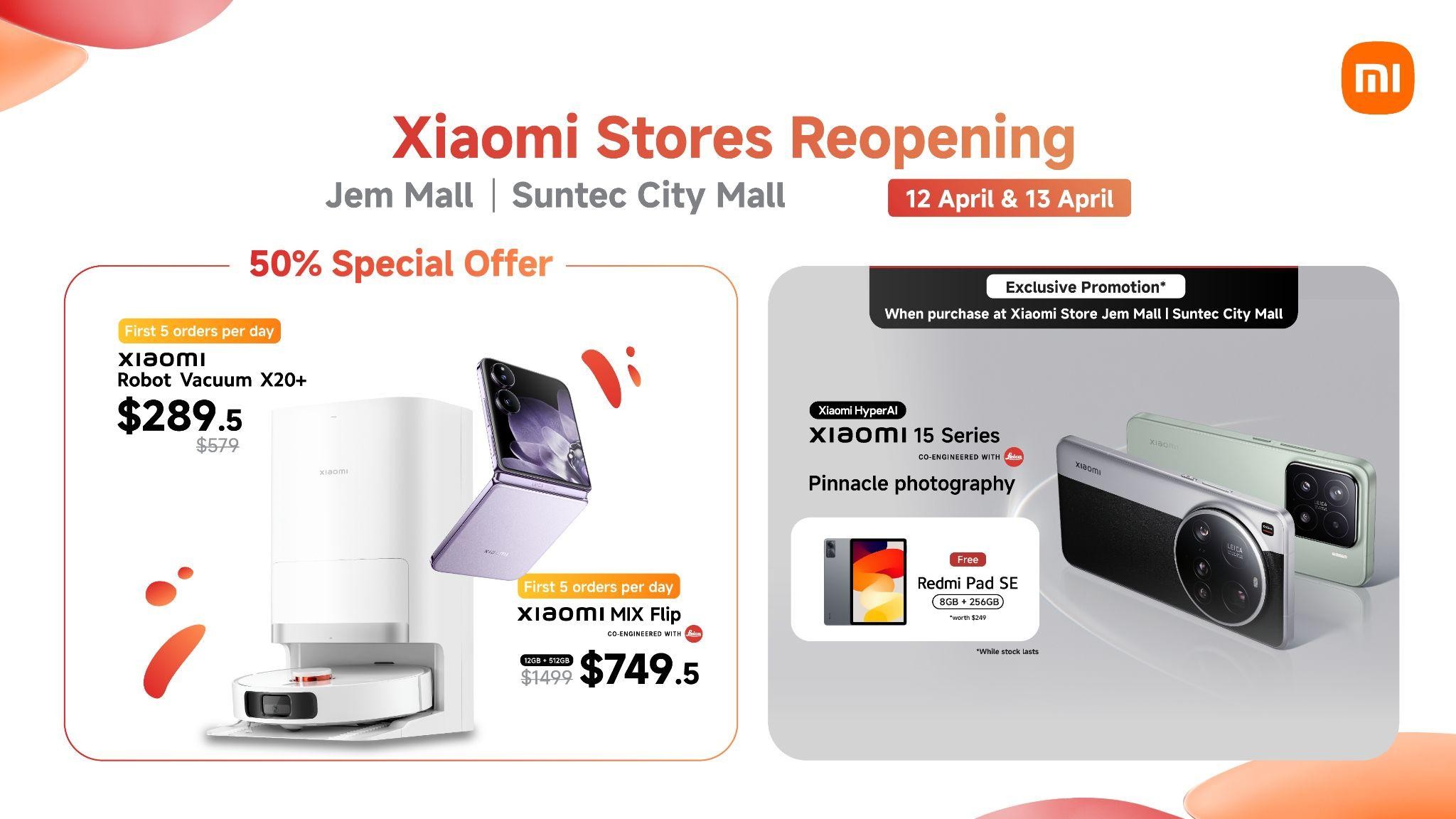 Xiaomi Reopens Flagship Stores at Jem and Suntec City with 50% OFF MIX Flip & Robot Vacuum X20 ...