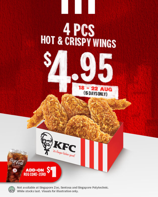KFC Offers 4pcs Hot & Crispy Wings for S$4.95 in 5-Day Wing Feast from ...