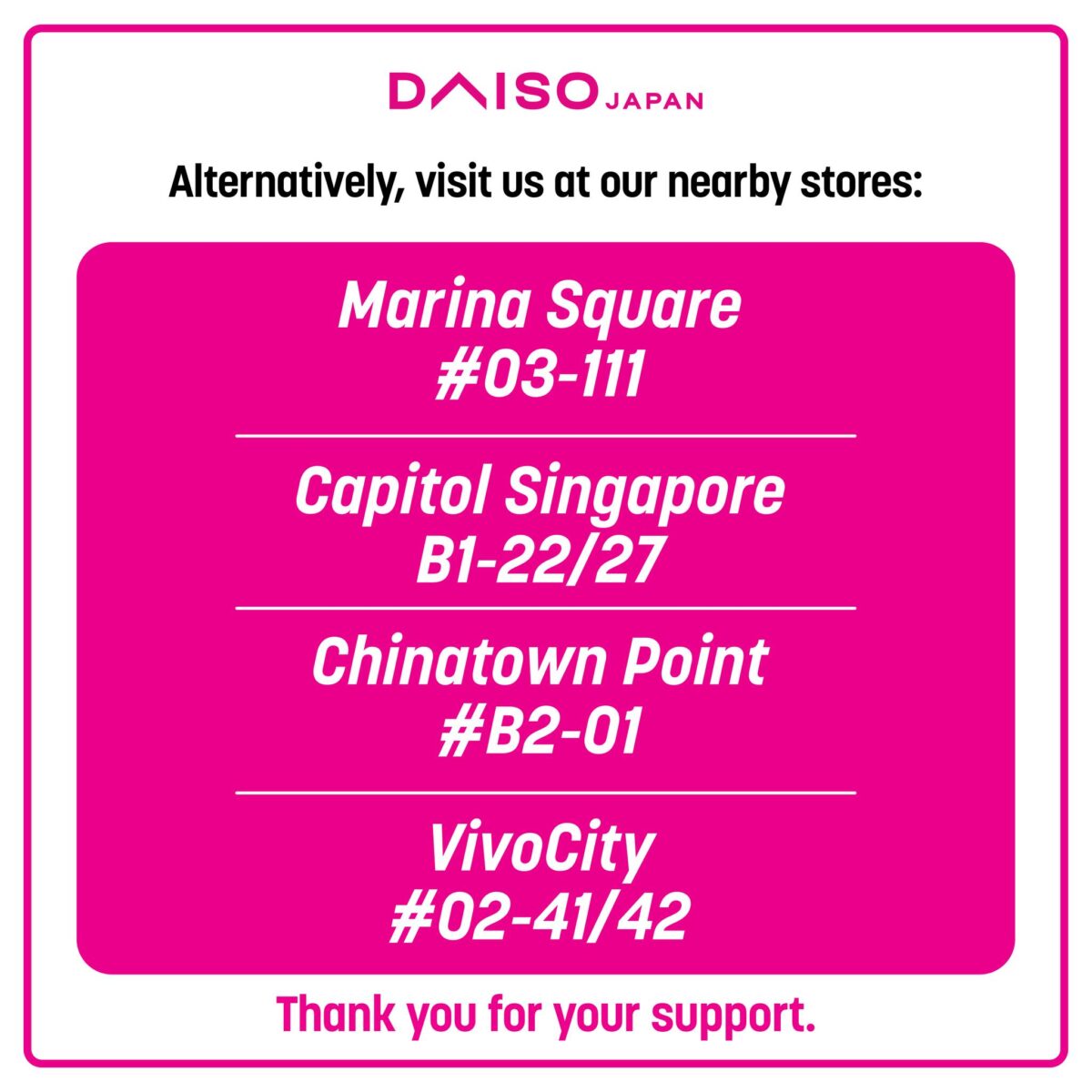 Daiso Singapore Announces 100AM Store Closure in January 2026 After ...