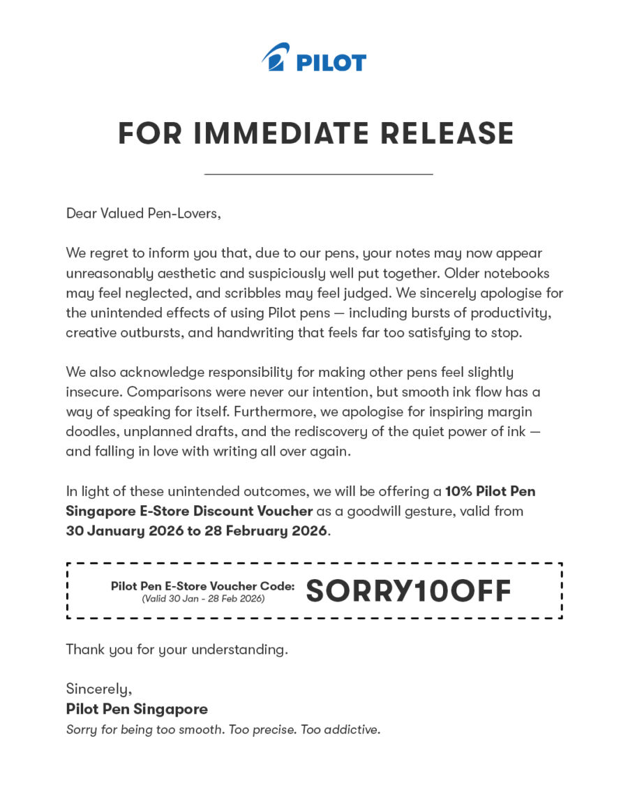 Pilot Pen Singapore Issues a Playful Apology for Being Too Smooth With ...