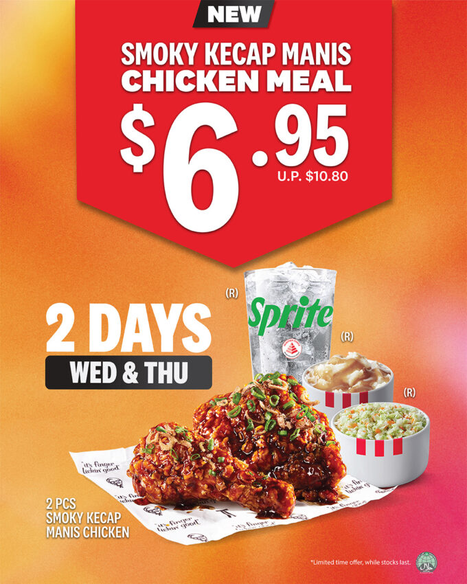 KFC Singapore Offers Smoky Kecap Manis Chicken Meal at S$6.95 for ...