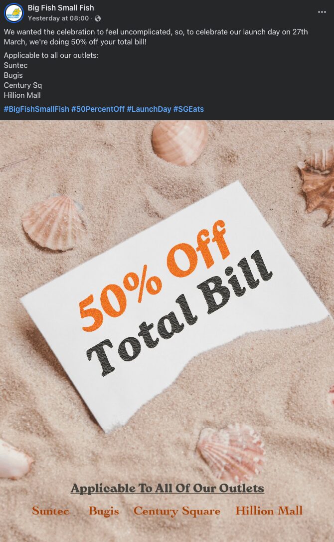 Big Fish Small Fish Offering 50% OFF Total Bill Promo Across All ...