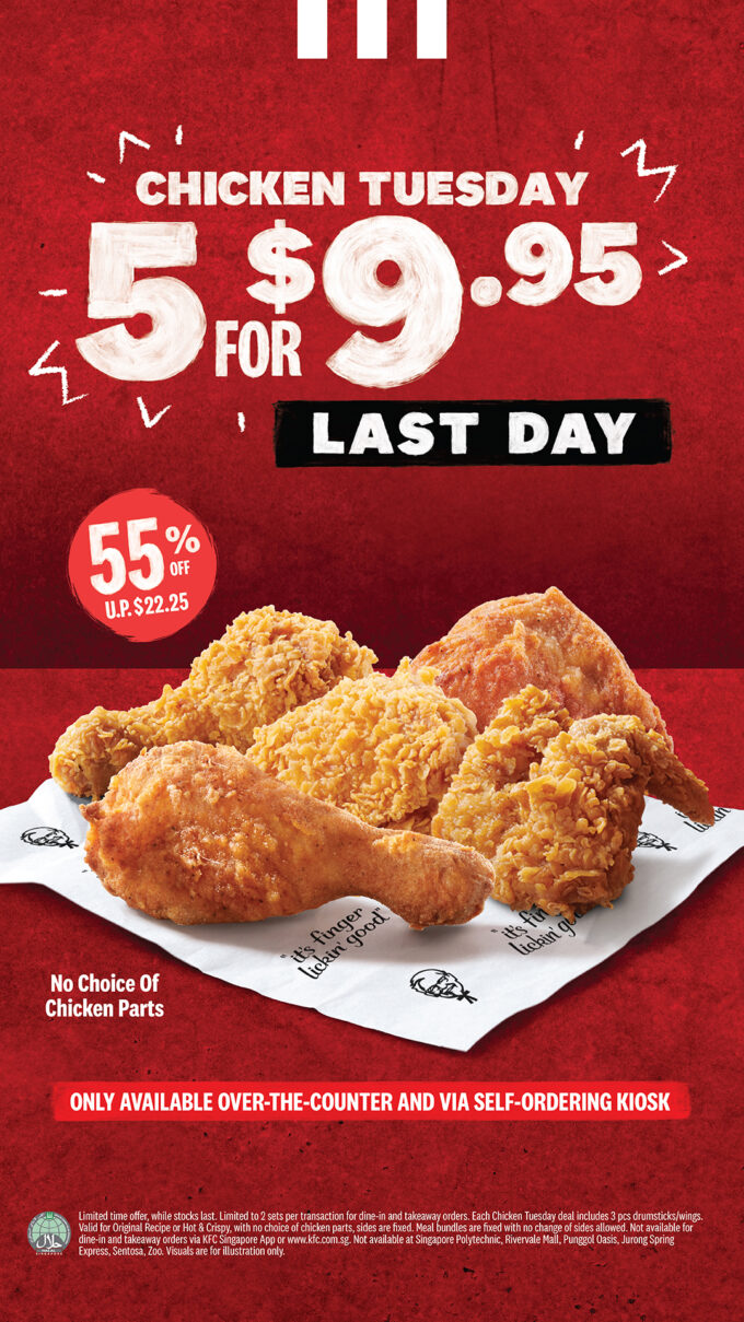 KFC Singapore Extends 5pc $9.95 Chicken Tuesday Deal for One More Day ...